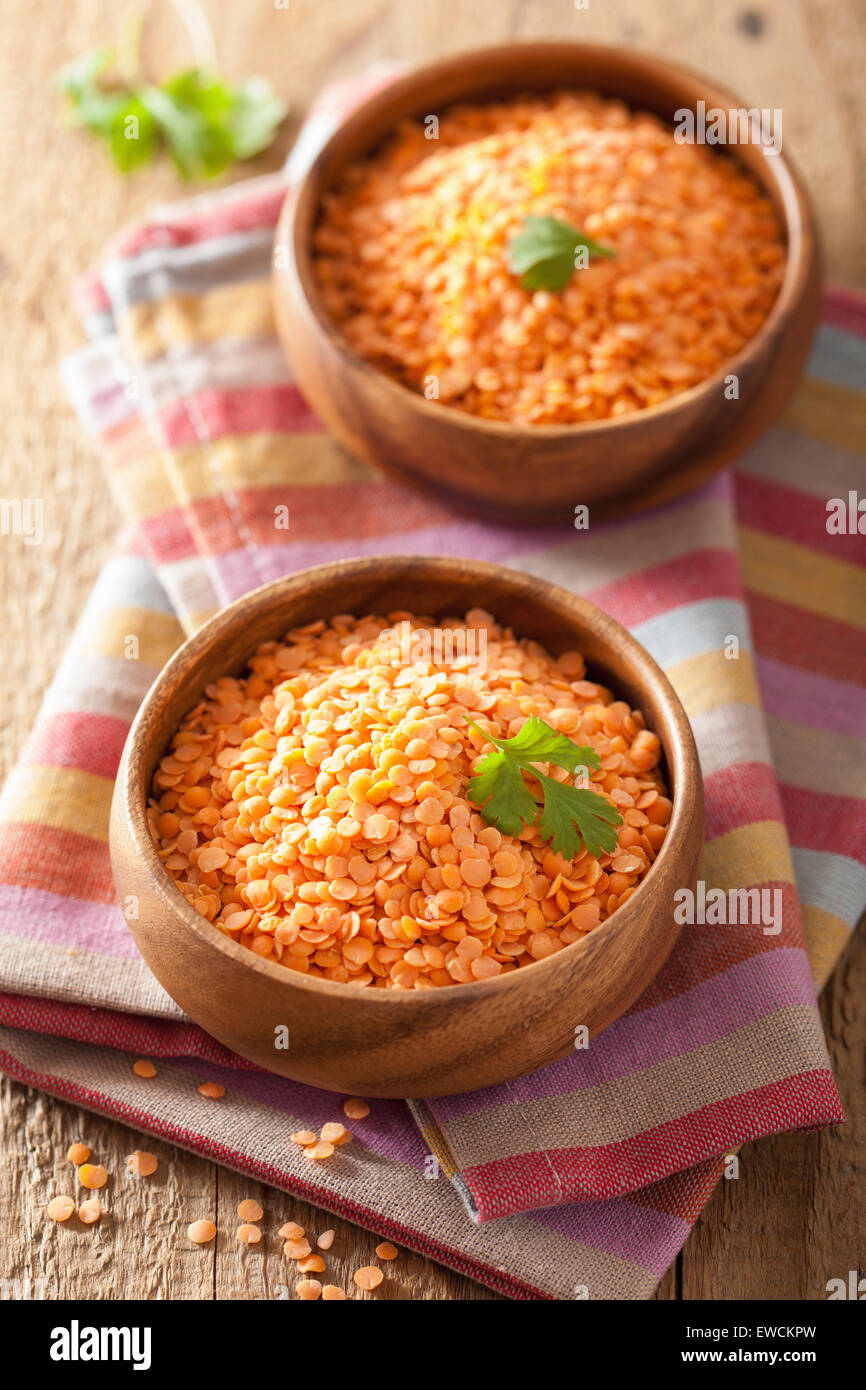 raw healthy red lentils in bowls Stock Photo - Alamy