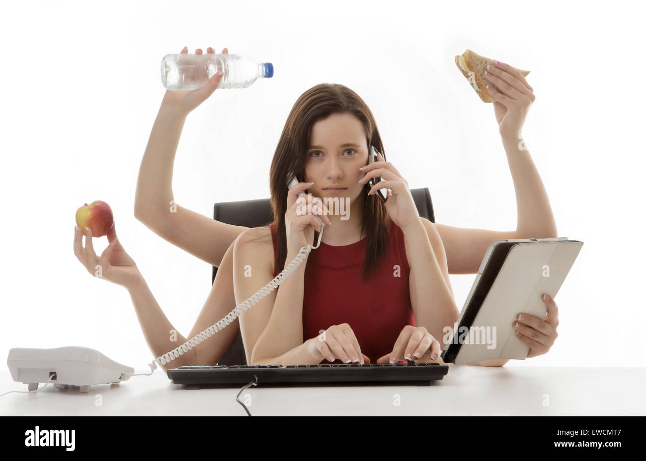 busy business woman multitasking in the office with eight arms Stock ...