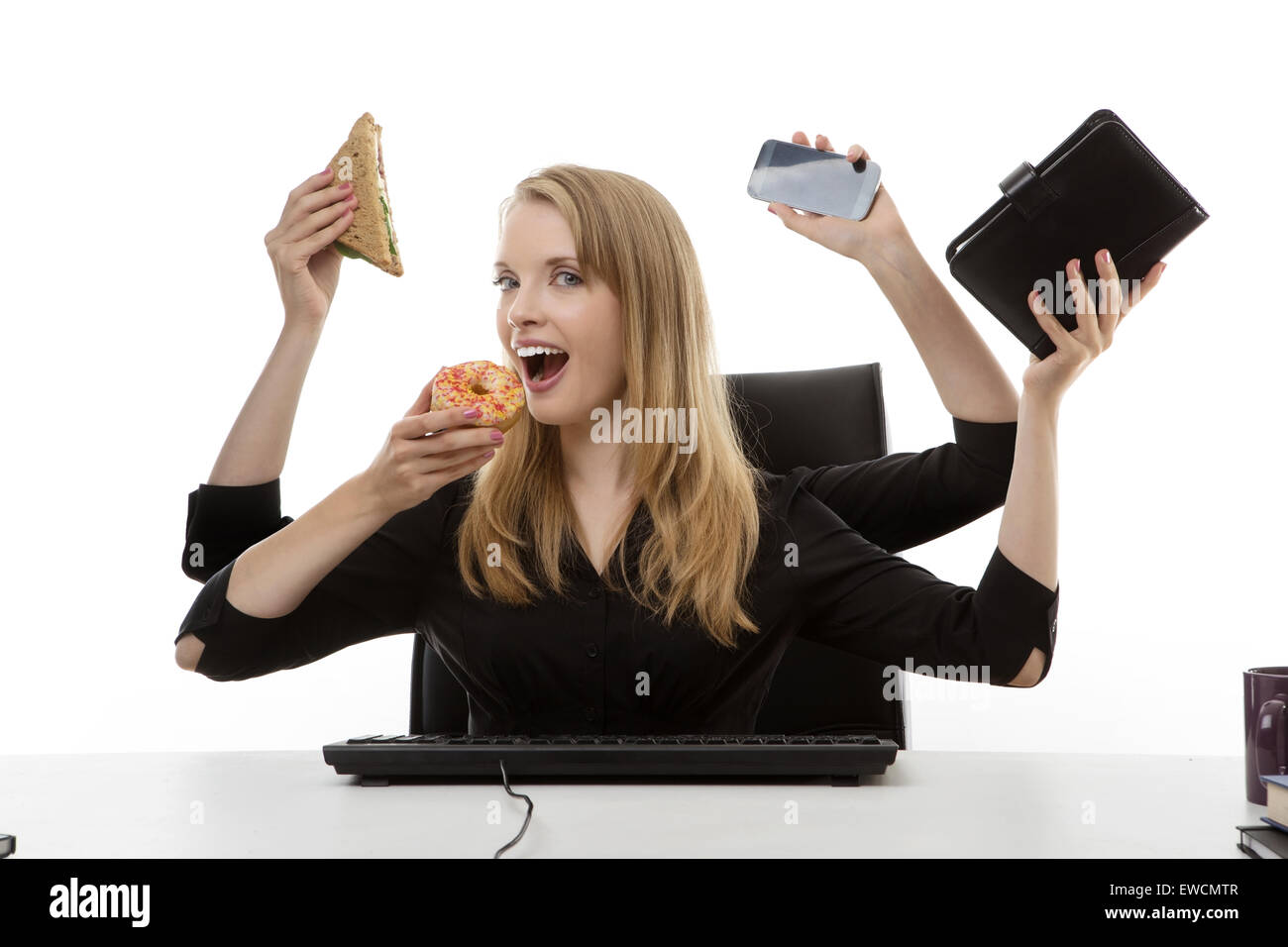 busy business woman multitasking in the office with four arms Stock ...