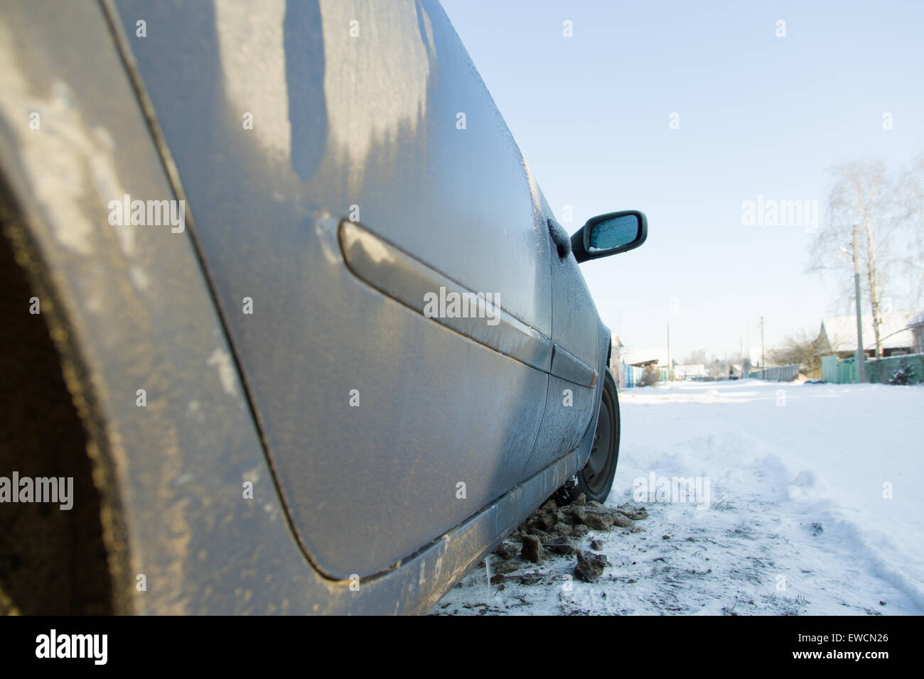 covered with frost frozen winter car on a country road Stock Photo - Alamy