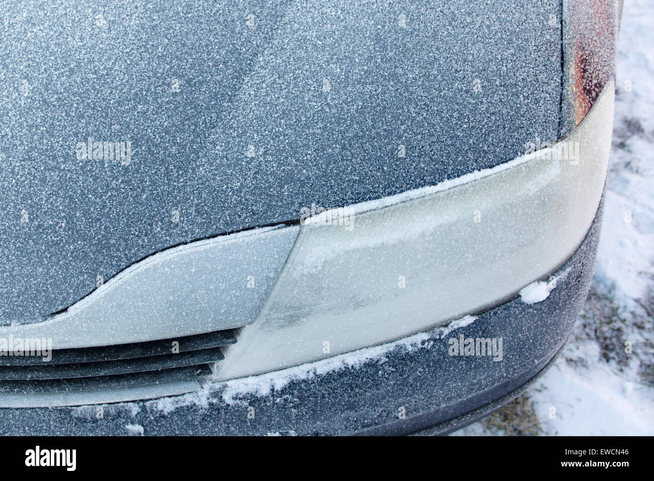 covered with frost frozen winter car on a country road Stock Photo - Alamy