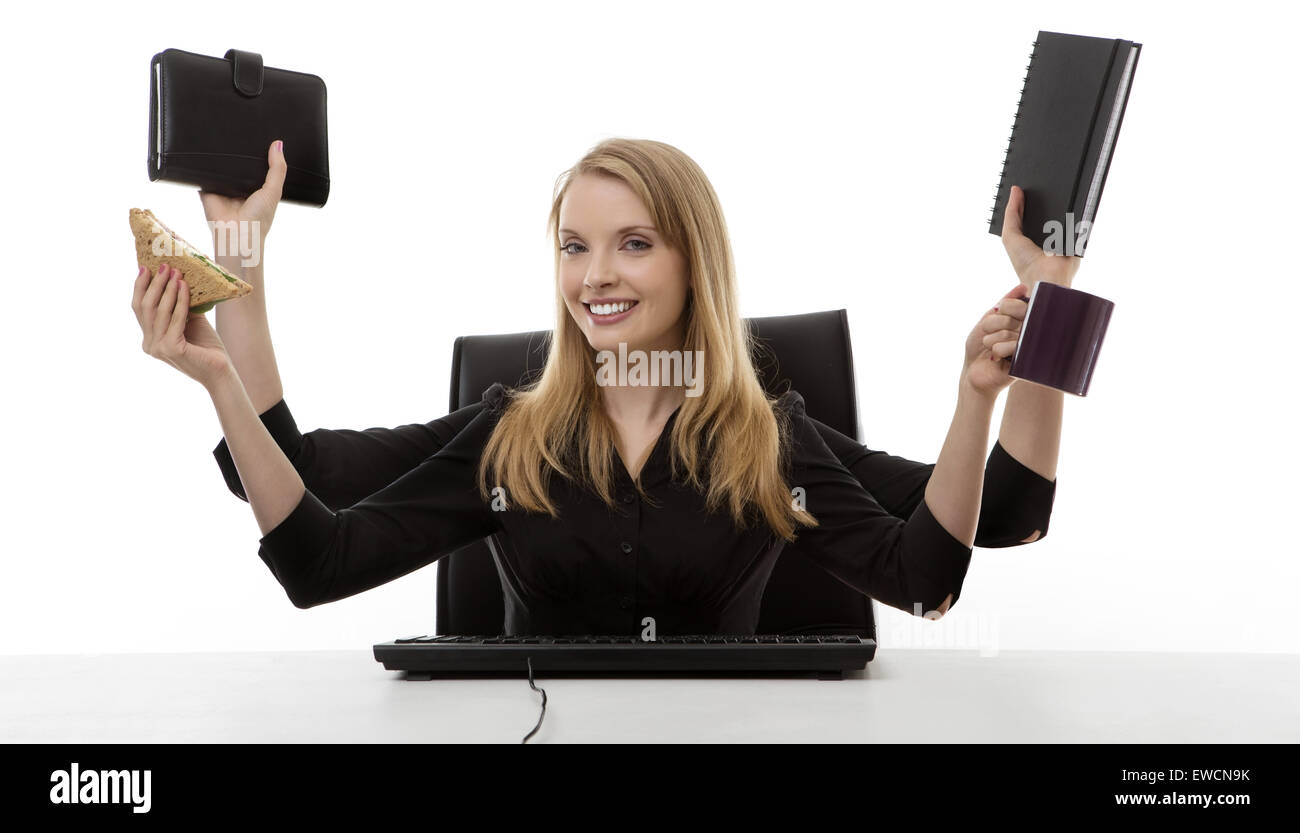 busy business woman multitasking in the office with four arms Stock ...