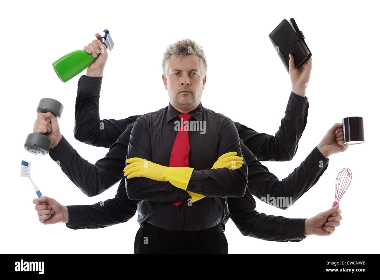 Man with many arms getting ready to do a spring and other jobs Stock ...