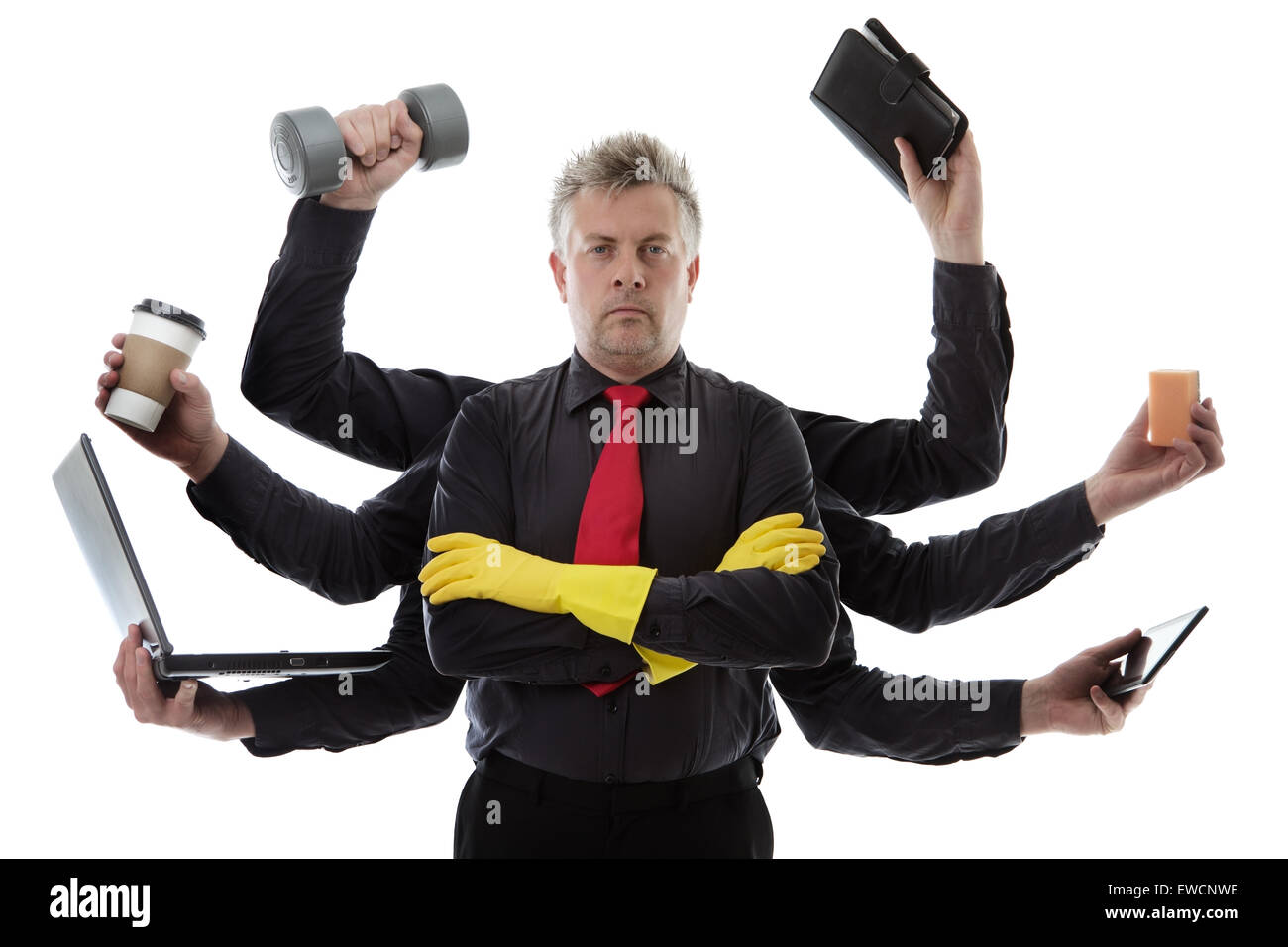 Man with many arms getting ready to do a spring and other jobs Stock ...