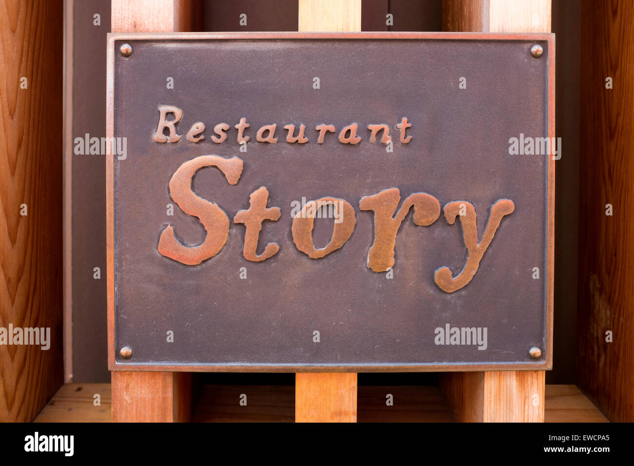 Name sign outside Restaurant Story London Stock Photo - Alamy