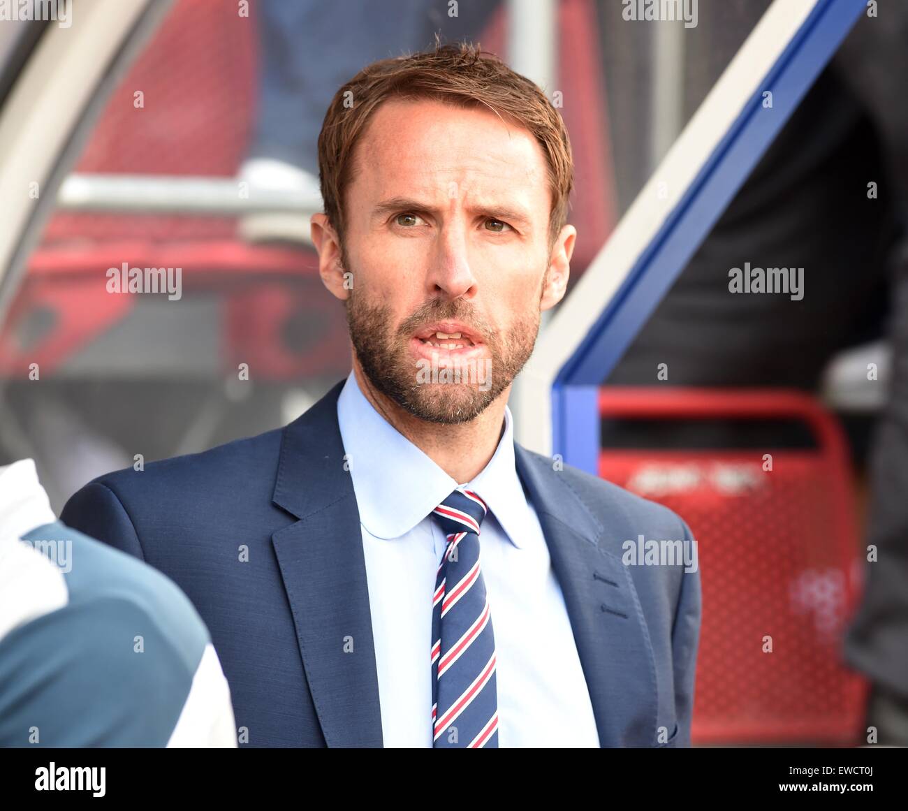Coach of English team Gareth Southgate watches his players during the ...