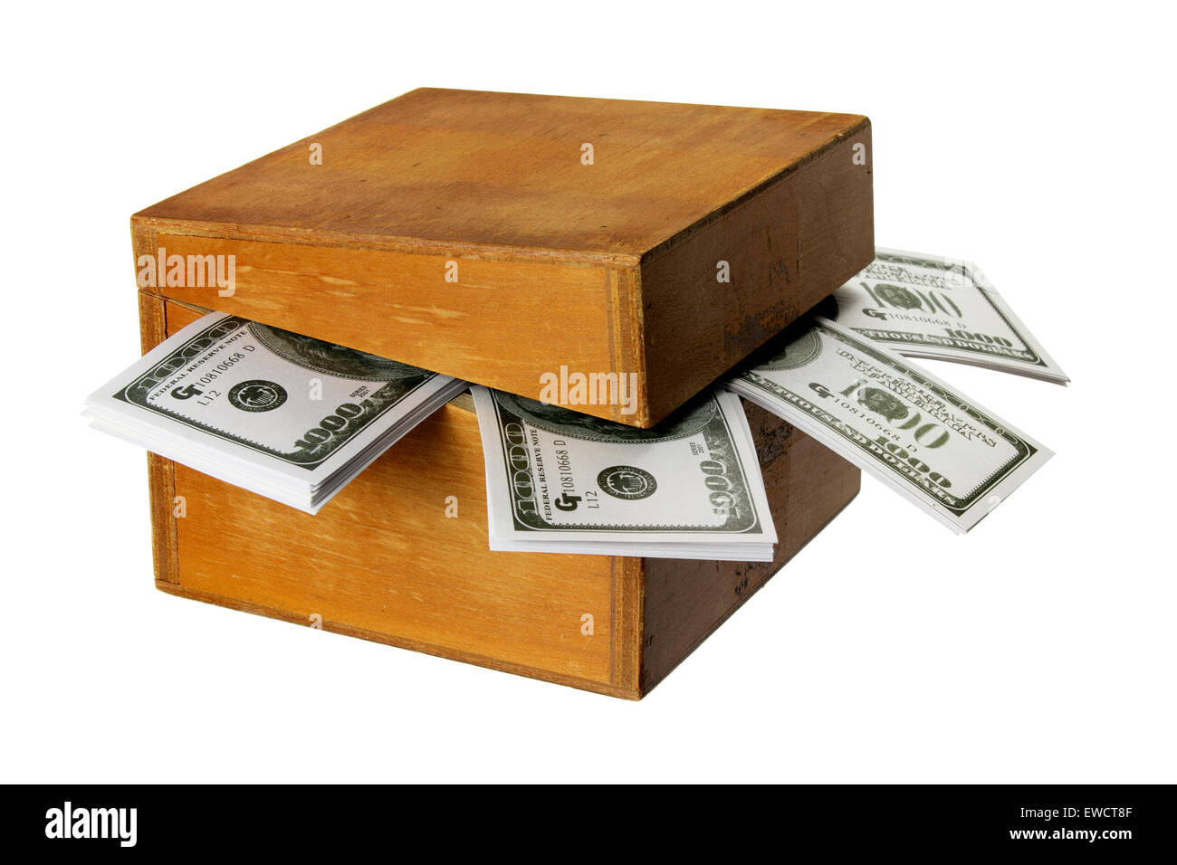 Wooden Box with Dollar Notes Stock Photo - Alamy