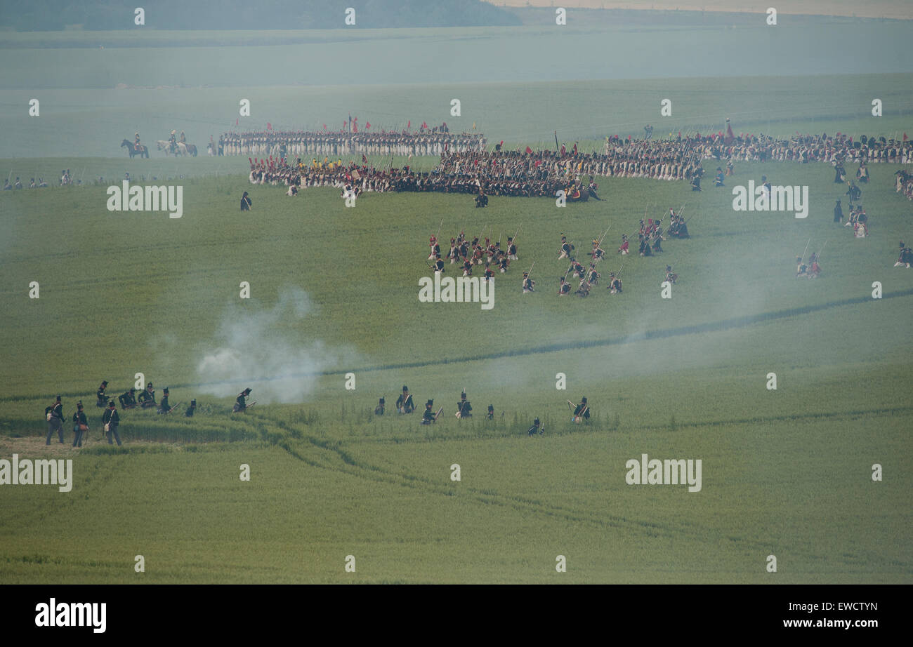 Reenactment of the Battle of Waterloo French advance on the original ...