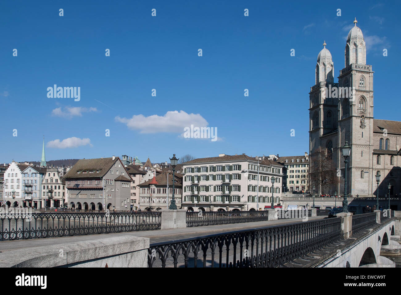 Zurich Cathedraland bridge in Switzerland Stock Photo - Alamy