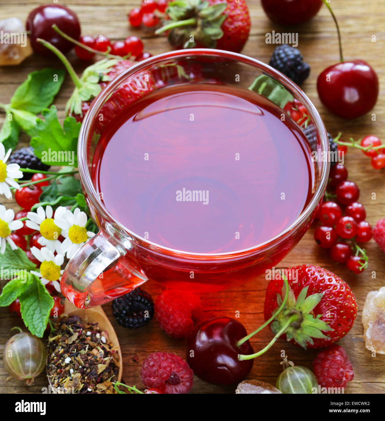 berry tea with fresh currants, raspberries and strawberries Stock Photo ...