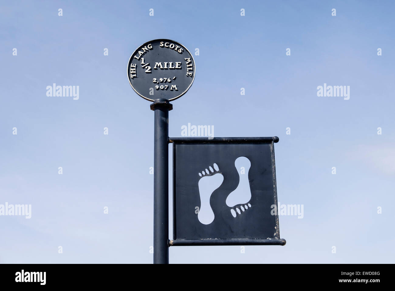 The Lang Scots Mile sign at half way point on seafront promenade in Ayr ...