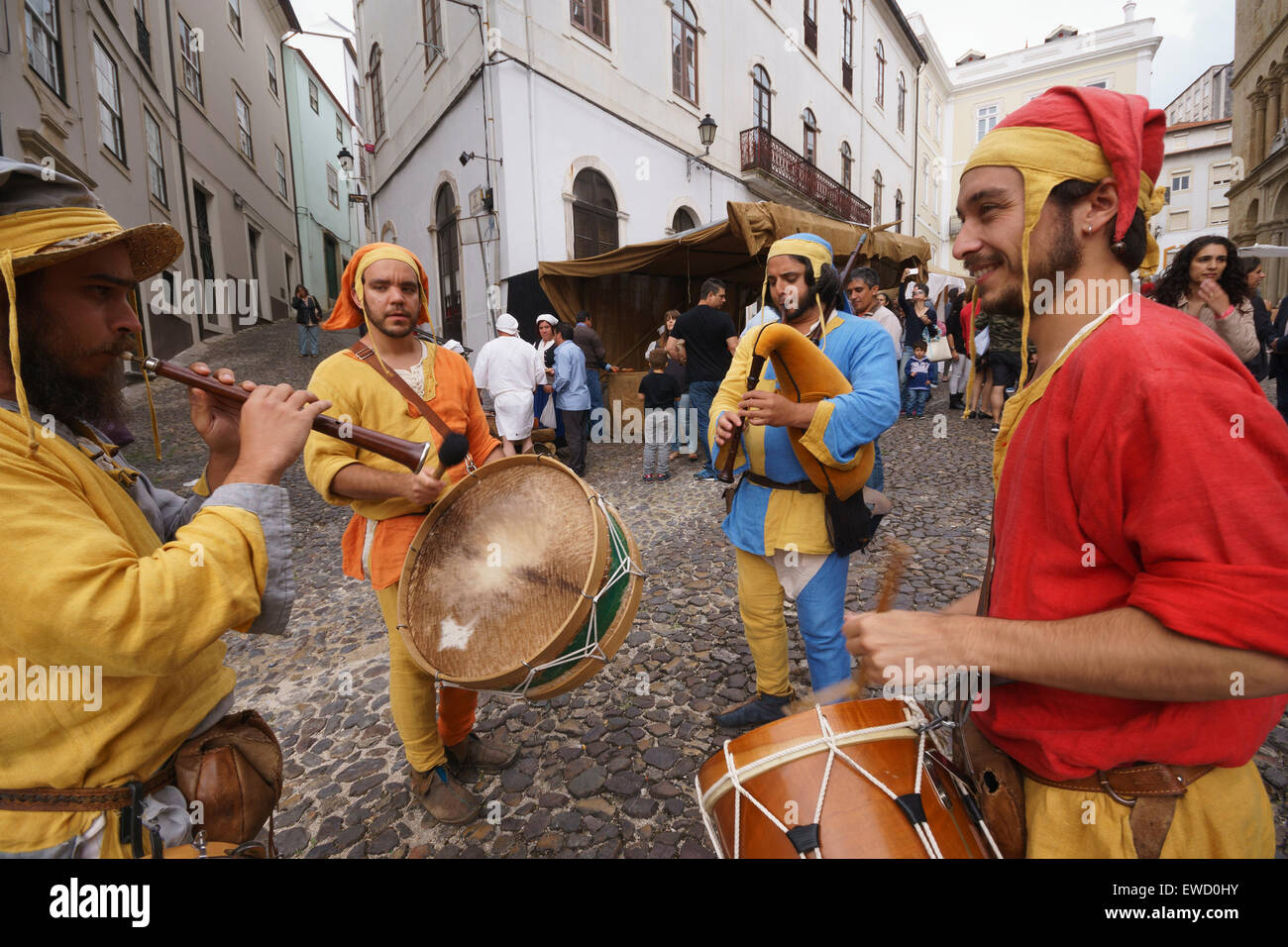 Musicians playing medieval instruments during a renaissance fair in ...