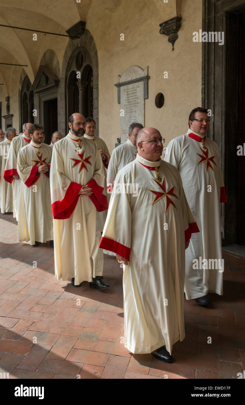 Catholic clergy with Maltese Cross in procession, Basilica of San ...