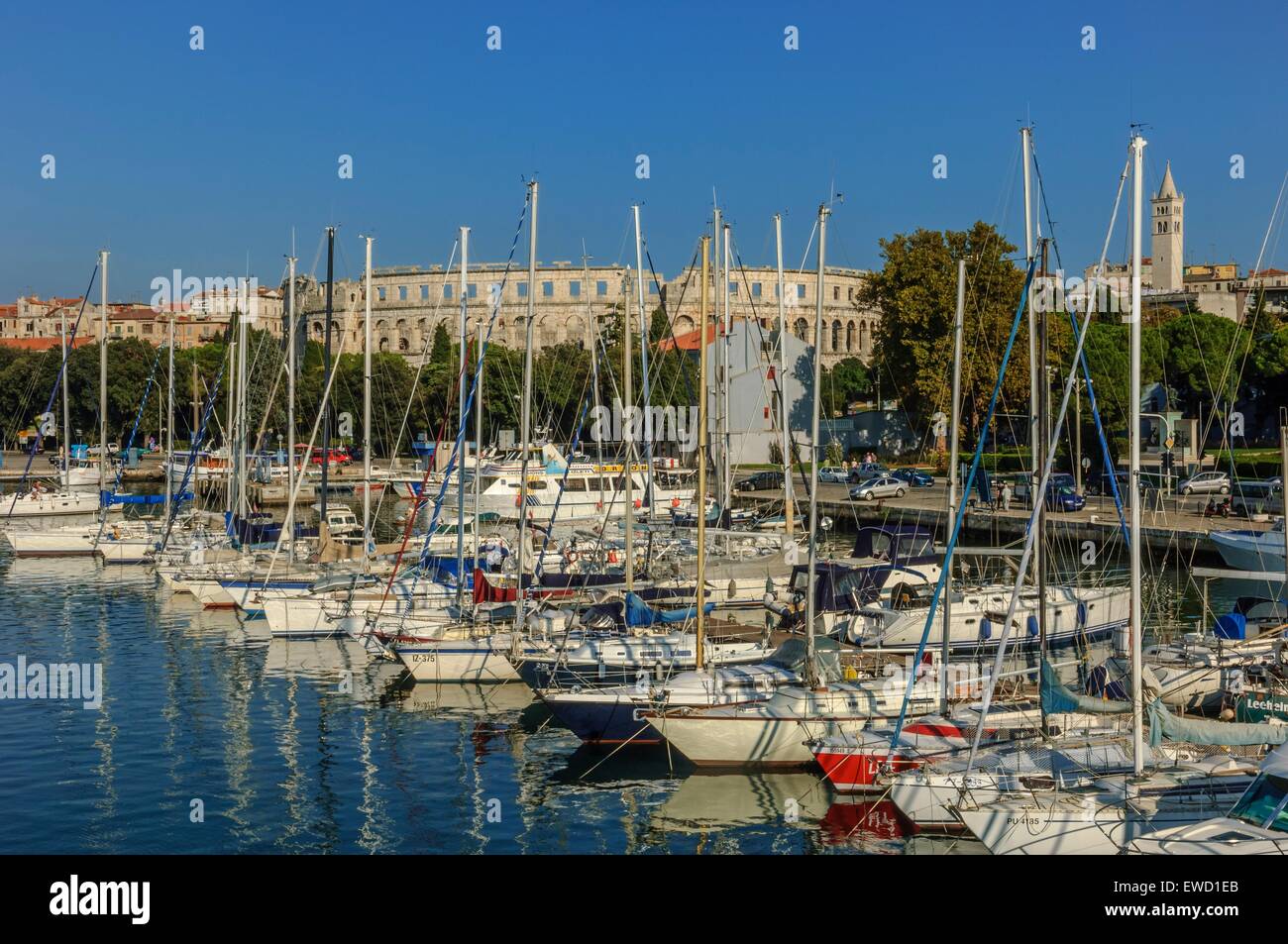 Pula marina and Roman Amphitheatre. Istria. Croatia Stock Photo - Alamy