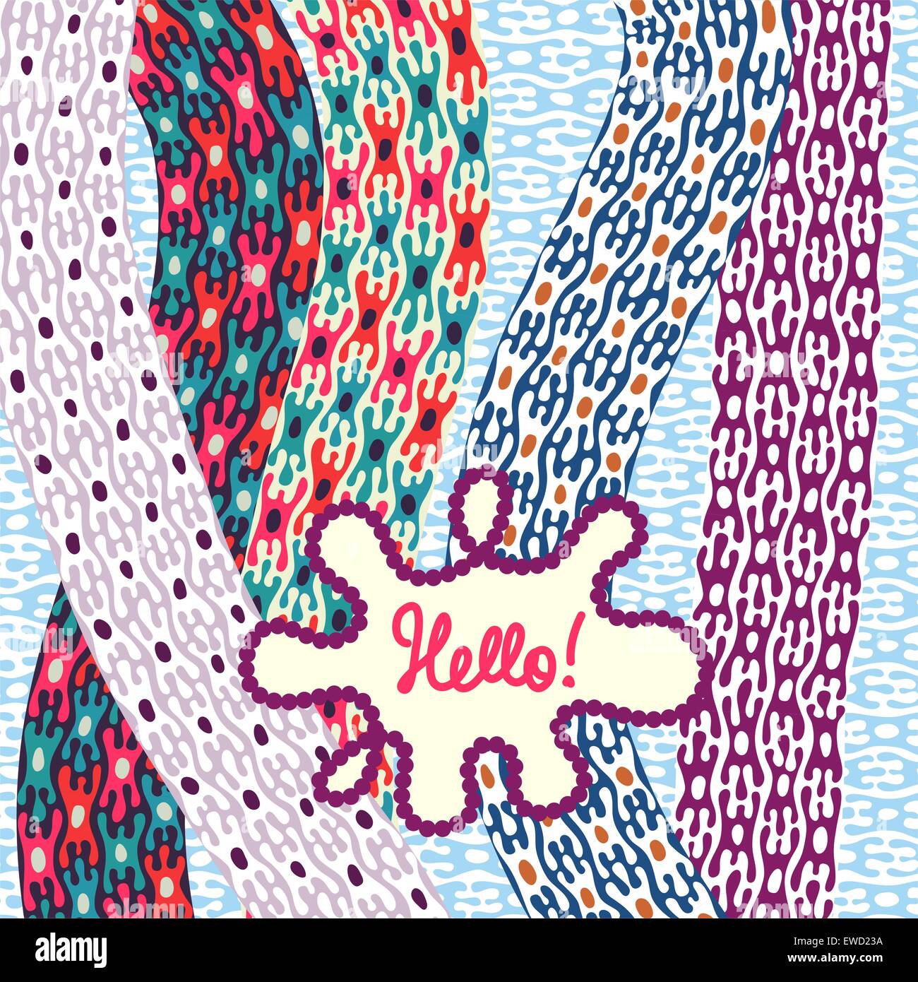 Greeting card design template. Hand-drawn cute colored patterns Stock ...