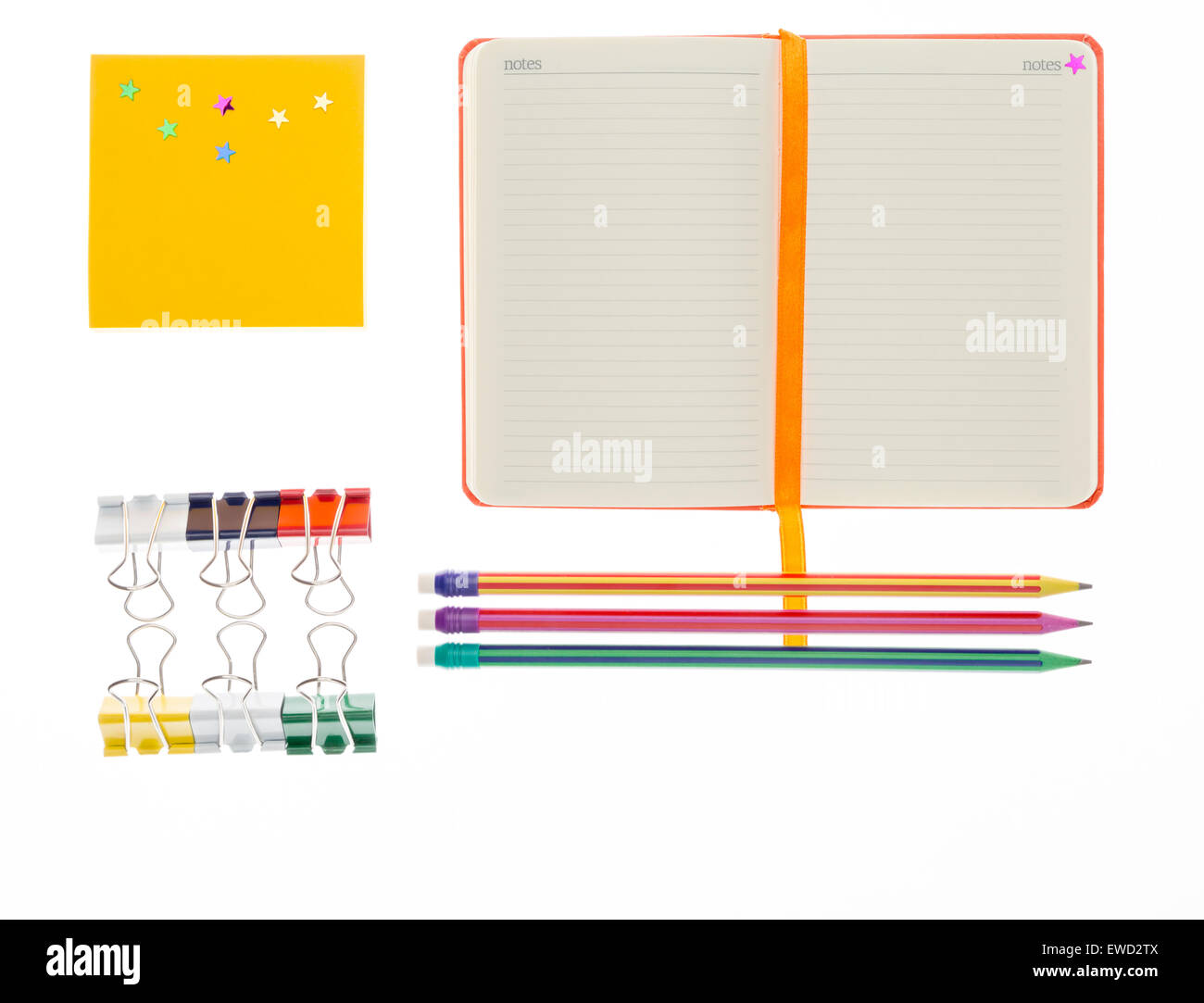 Notebook, pencil and paper clips with copy space Stock Photo - Alamy