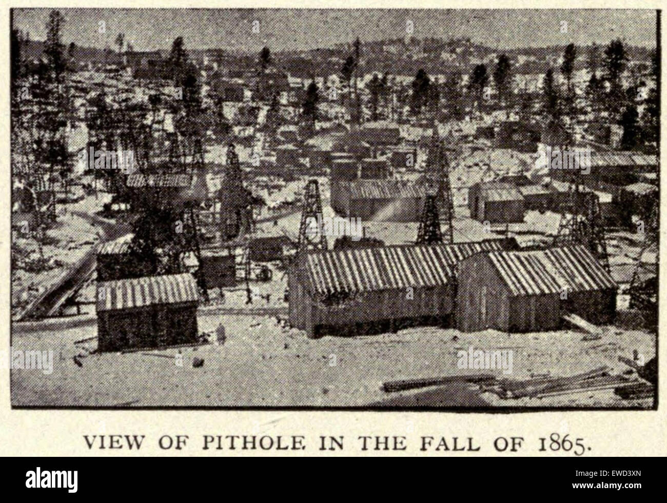 This historical photograph captures a view of Pithole, Pennsylvania, in ...
