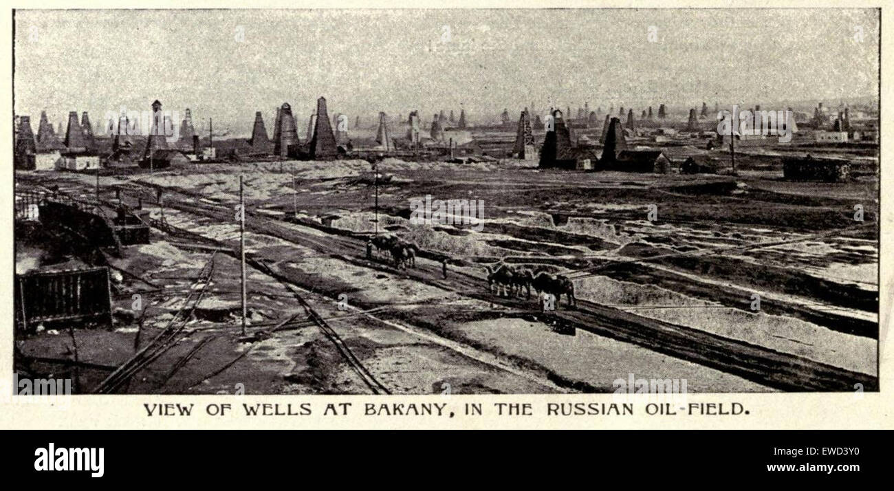 This historical photograph captures the wells at Bakany, part of the ...