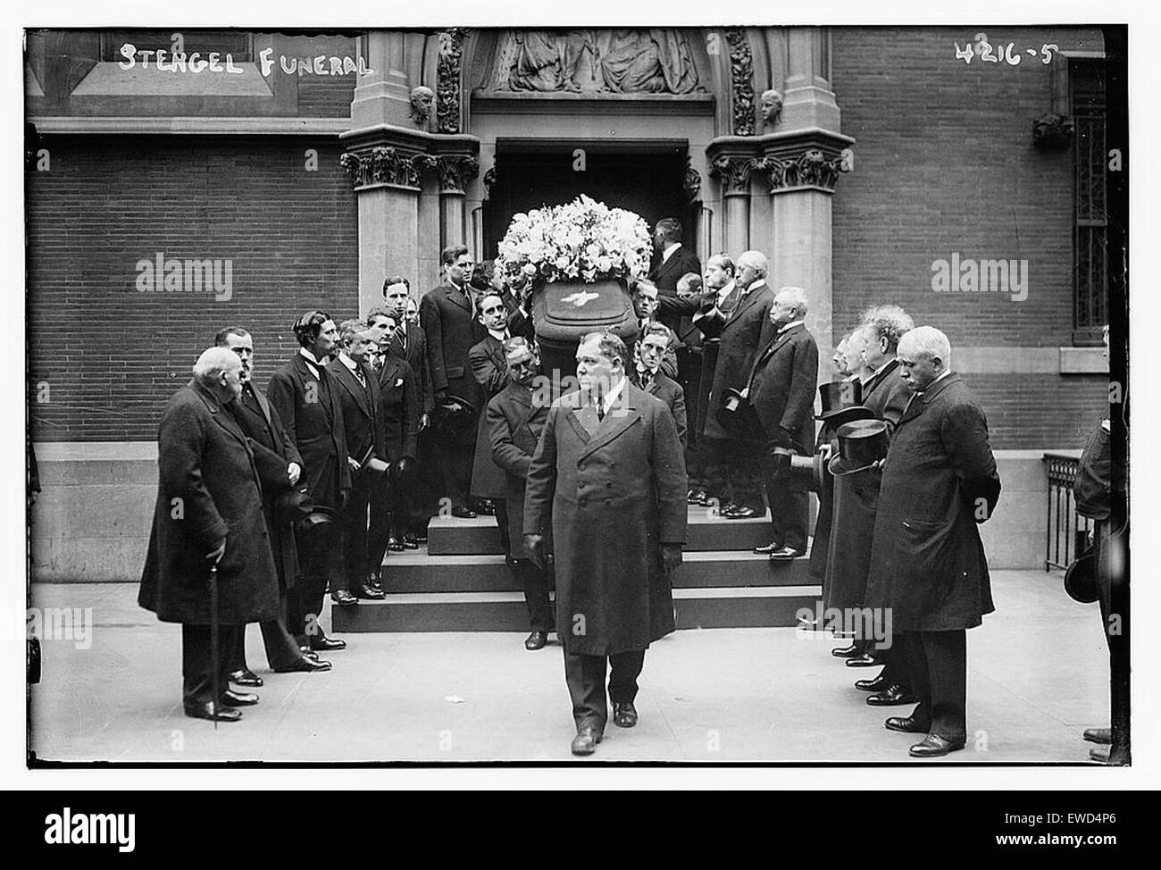 This image portrays a funeral scene for someone named Stengel, likely ...