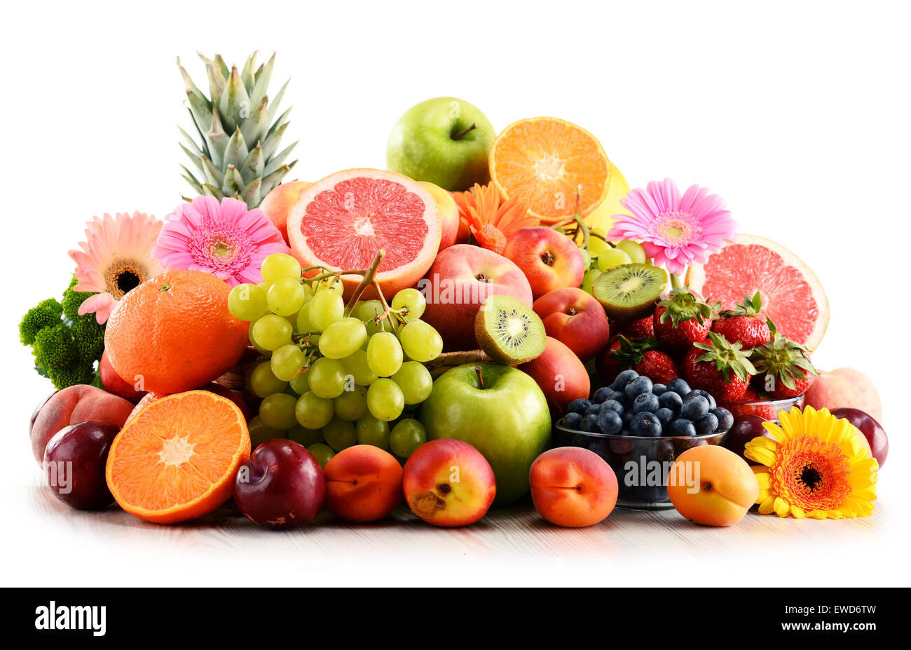 Composition with assorted fruits isolated on white background Stock ...