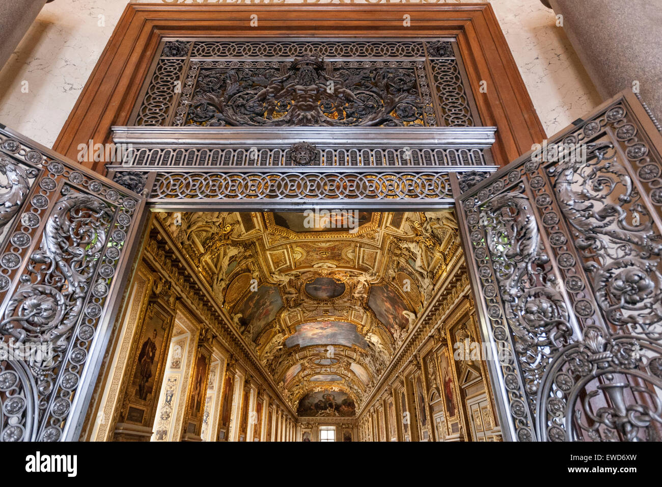 Metallic gate to the Apollo Gallery at the Louvre Museum in Paris Stock ...
