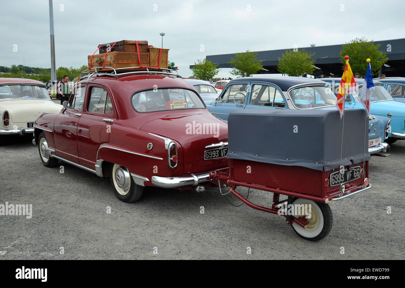 Classic French Simca Aronde saloon car and trailer Stock Photo - Alamy