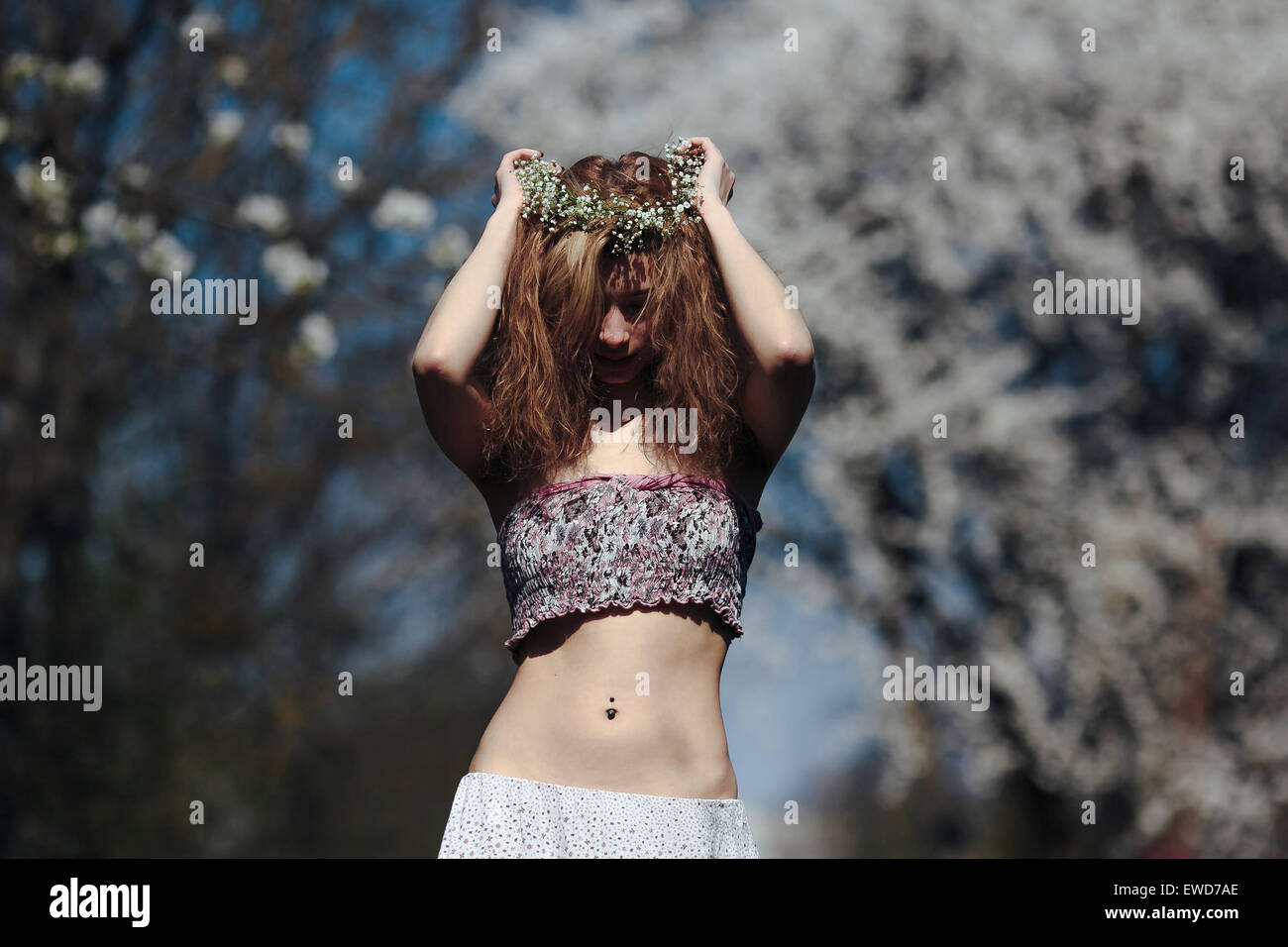 Portrait of a beautiful girl flowering trees Stock Photo - Alamy