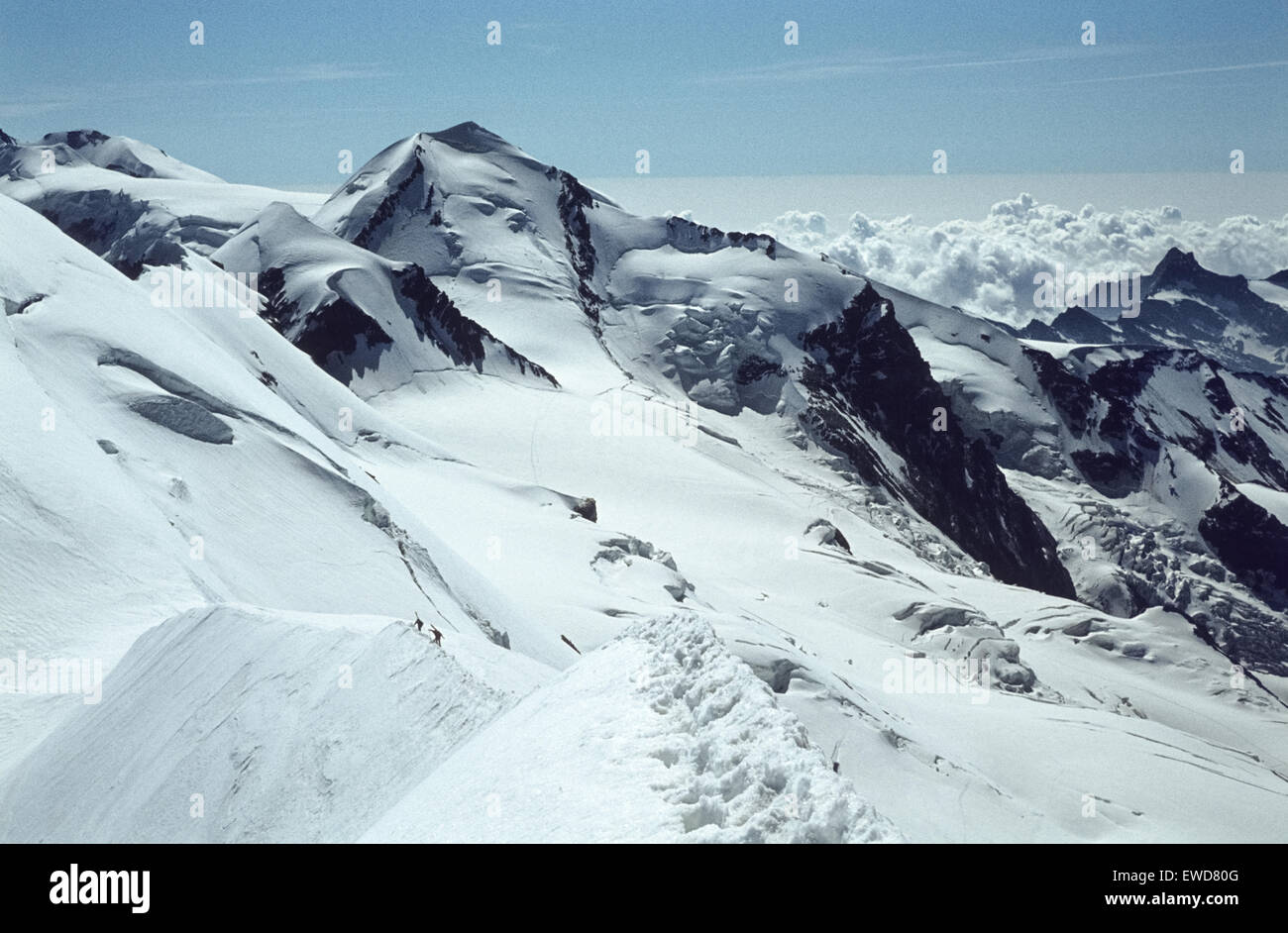 Panorama view from the top of Breithorn in 1980 Auf dem Breithorngipfel ...