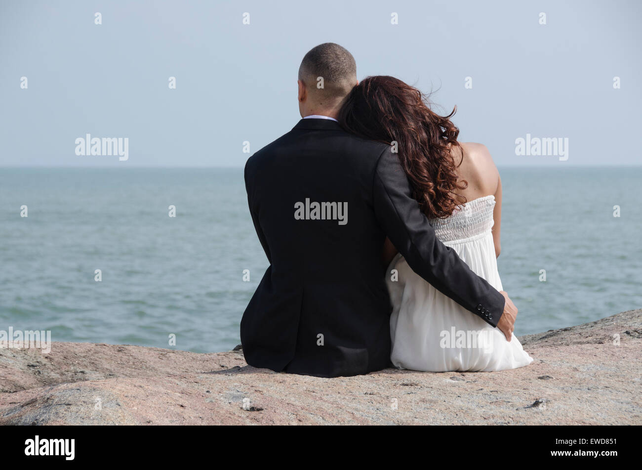 Lovers Couple Walking On Beach Wedding Photo Holding Hands Hugging
