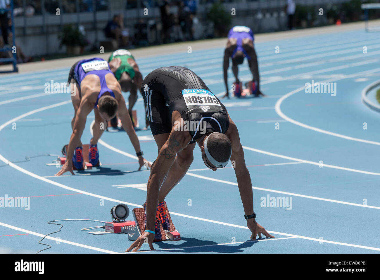 Javier Culson (PUR) starting the Men's 400m Hurdles at the 2015 Adidas ...