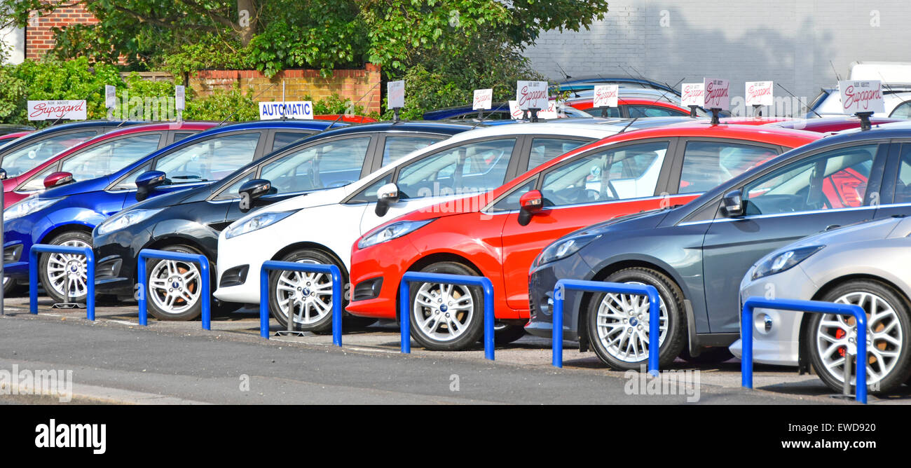 Ford car dealership retail business & forecourt side view display of ...