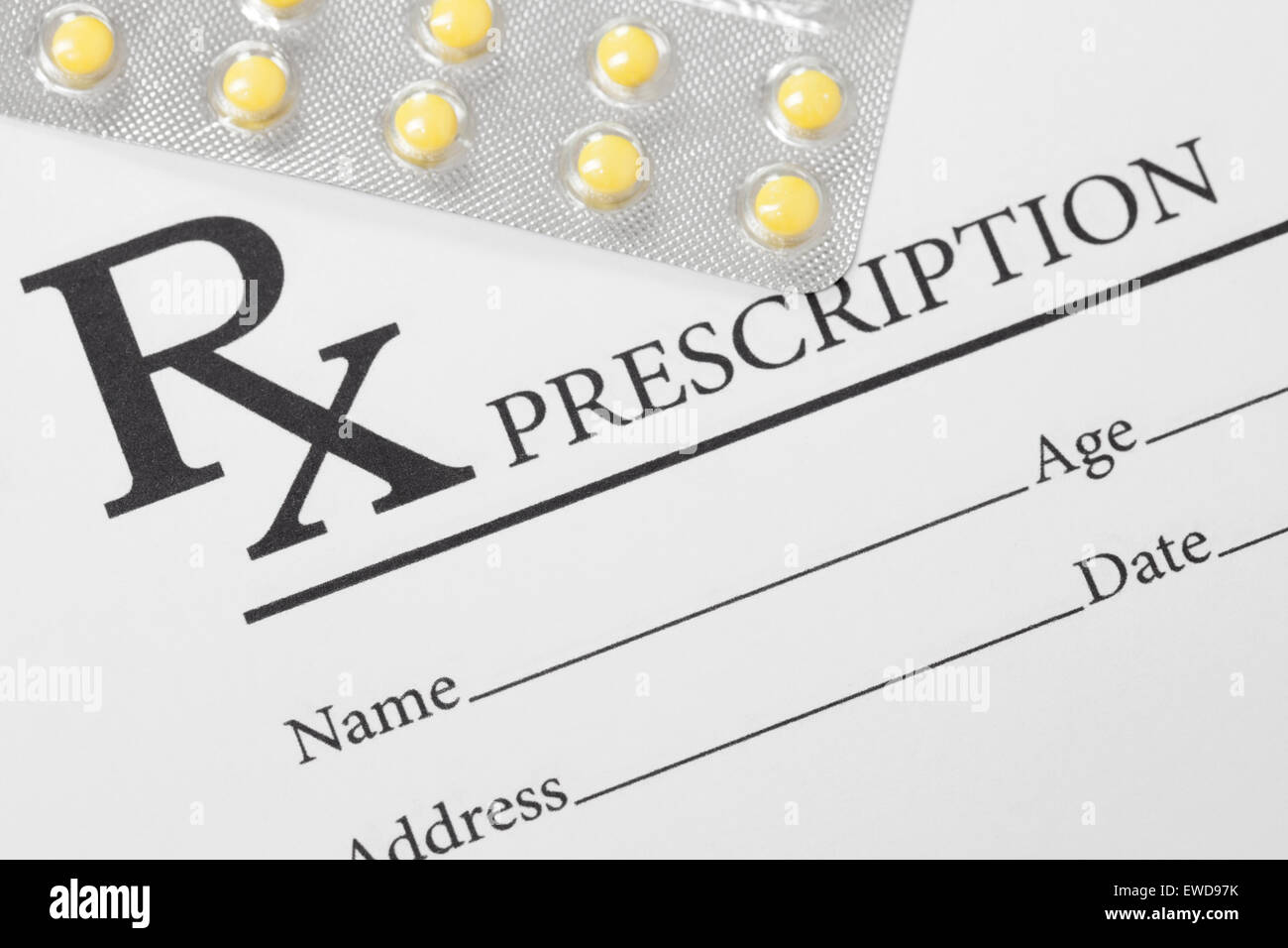 Medical drug prescription and pills over it - studio shot Stock Photo ...