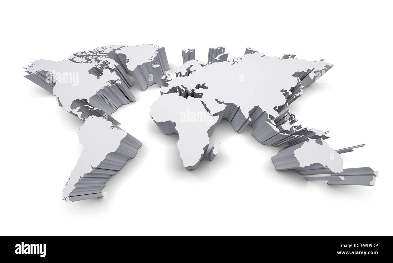Blank world map with raised edges isolated on white Stock Photo - Alamy