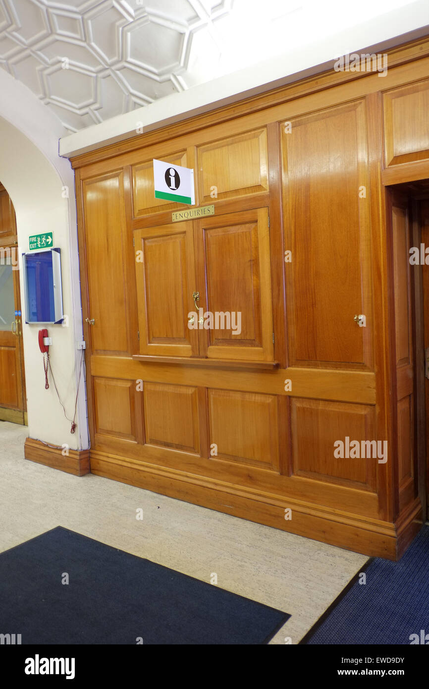 Old style wooden reception, closed, at an old hospital in Bristol Stock ...