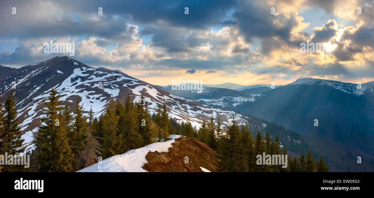 sunrise in the Carpathian Mountains in early spring Stock Photo - Alamy