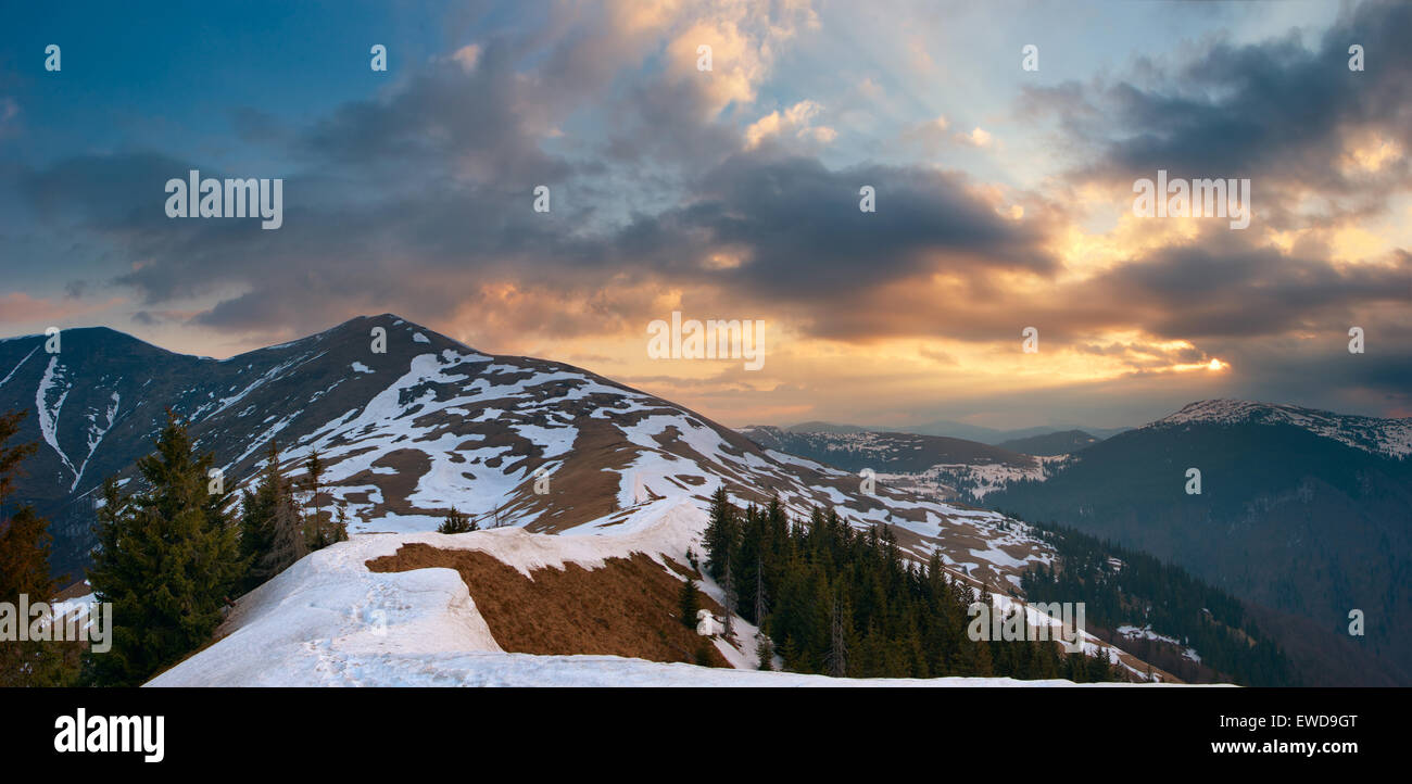 sunrise in the Carpathian Mountains in early spring Stock Photo - Alamy
