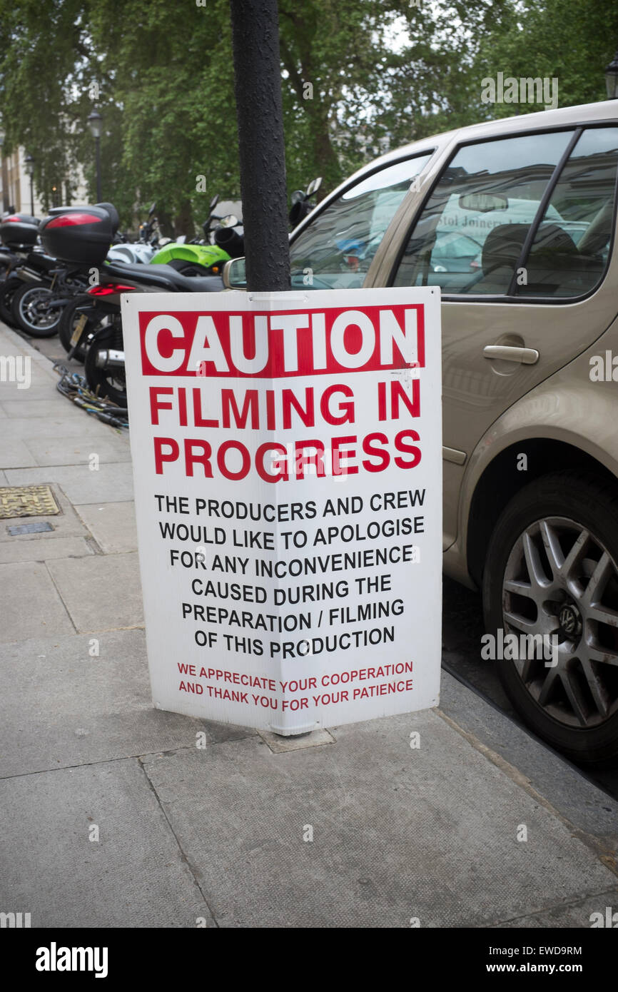 Caution Filming progress Warning Notice Fitzroy Square London Stock ...