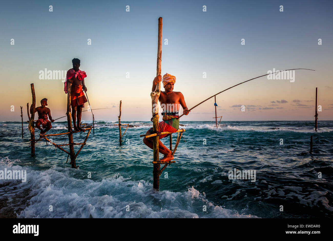 Stick fishermen Sri Lanka Stock Photo - Alamy
