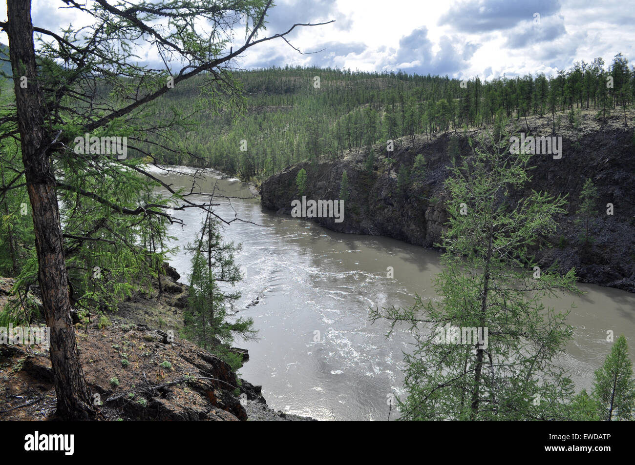 Canyon of the mountain river in Yakutia. Ridge Suntar-khayata, river ...