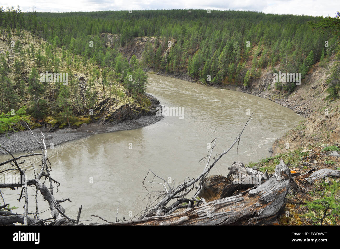 Canyon of the mountain river in Yakutia. Ridge Suntar-khayata, river ...