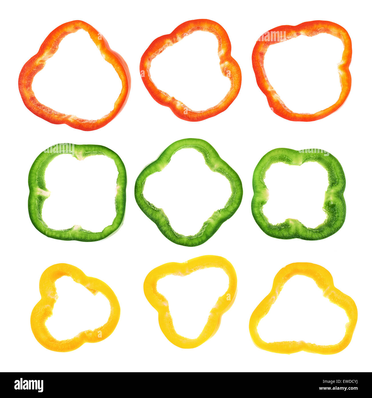 Set of sliced bell pepper section pieces Stock Photo - Alamy