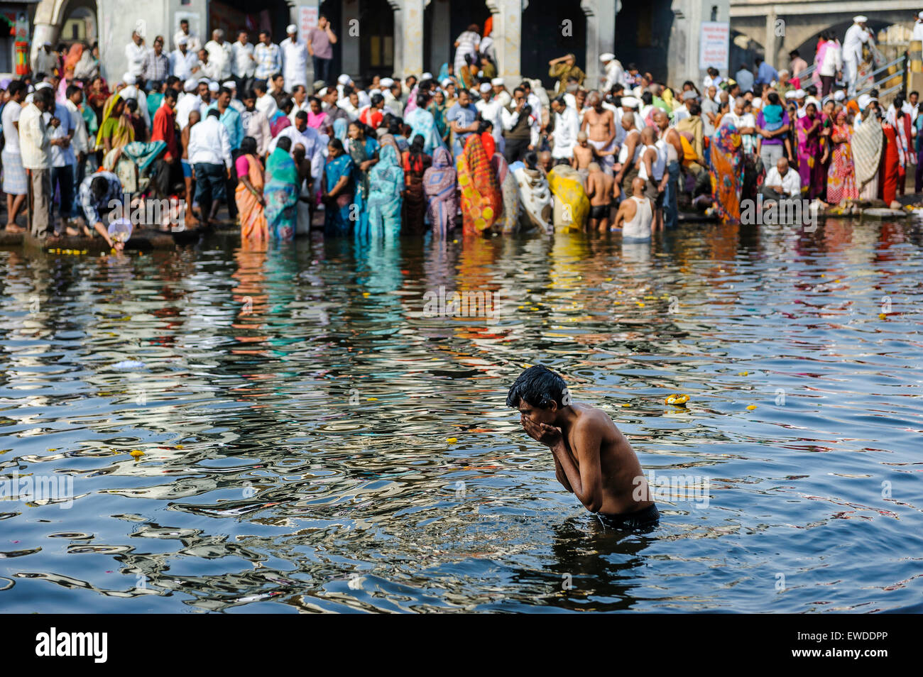 Pilgrims and devotees at Godavari river, Nashik, Maharashtra, India ...