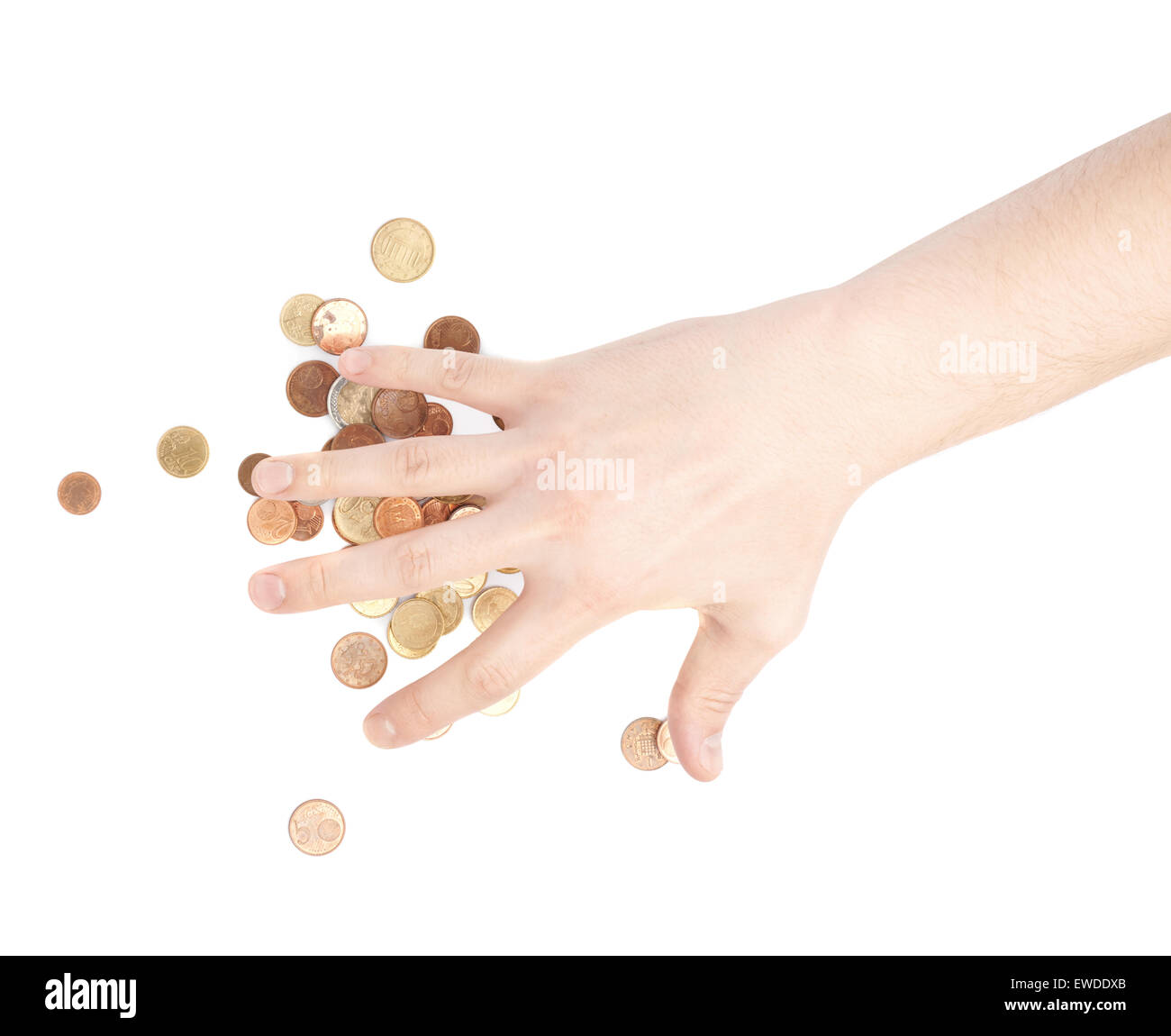 Hand covering over the pile of coins Stock Photo - Alamy