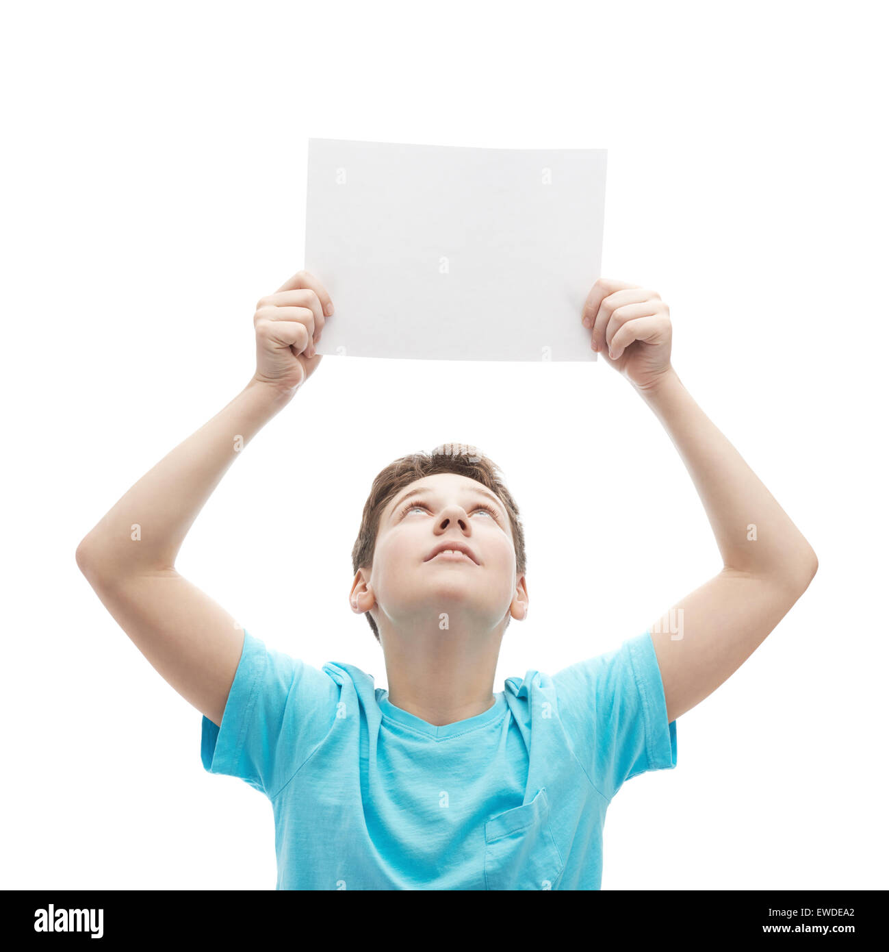 Young boy with a sheet of paper Stock Photo - Alamy