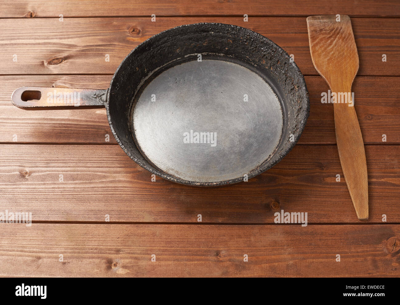 Old pan, spatula and spoon composition Stock Photo - Alamy