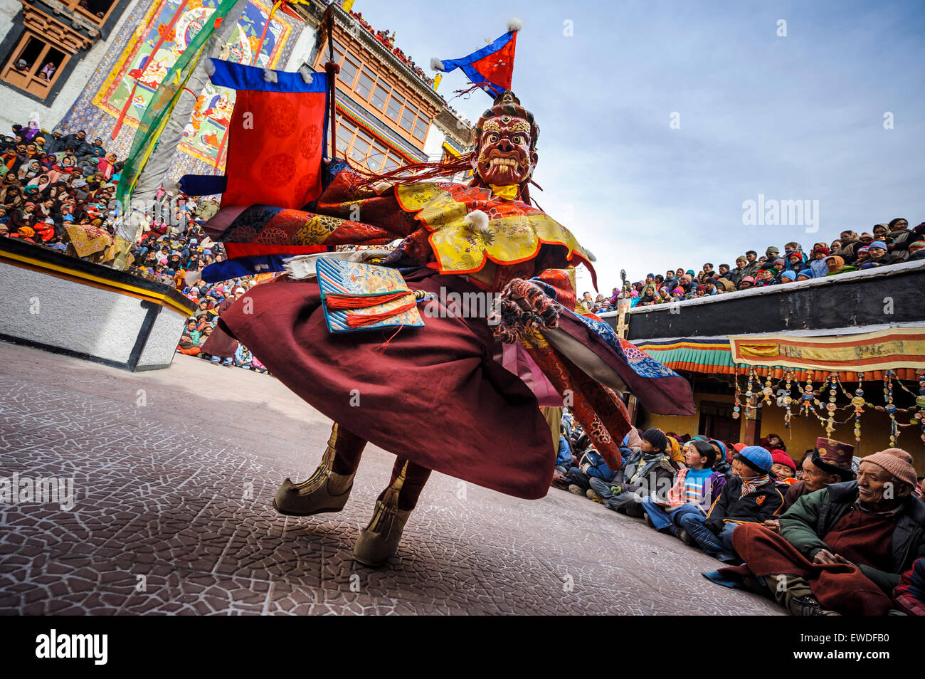 Buddist ritual dance during Spitok Gustor ceremony in Spitok Monastery ...
