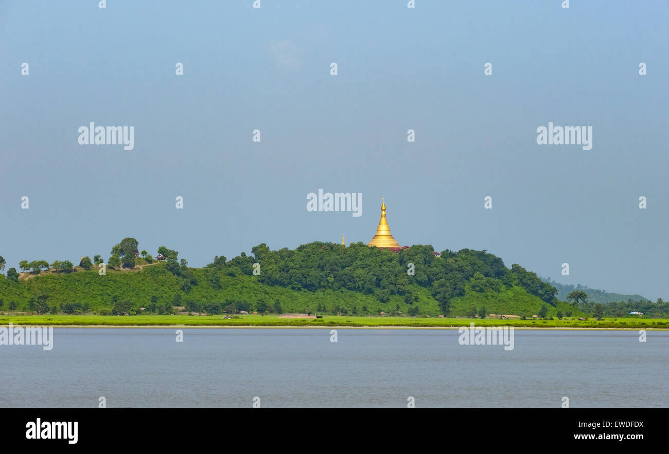 U Rit Taung Pagoda by the Kaladan River in the Rakhine State of Myanmar ...