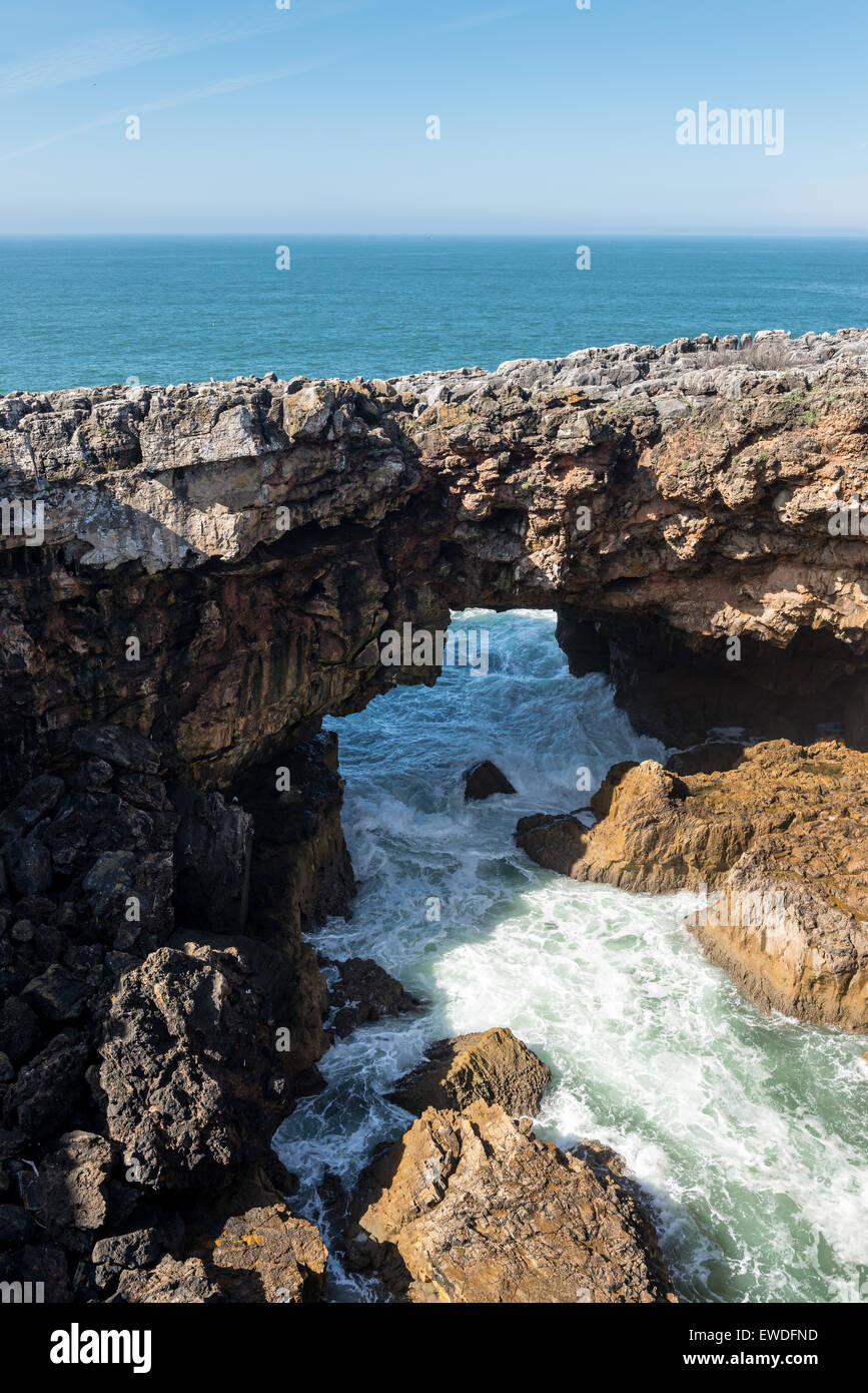 The rocky coastline of Cascais is famous for the cave named, The jaws ...