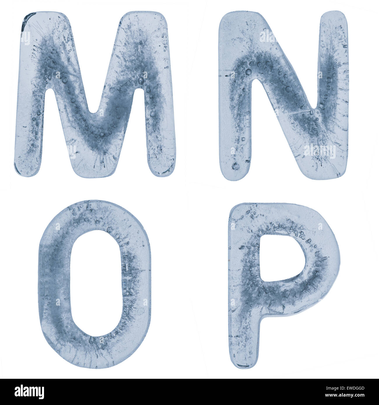 Letters M, N, O and P from an alphabet made out of ice Stock Photo - Alamy