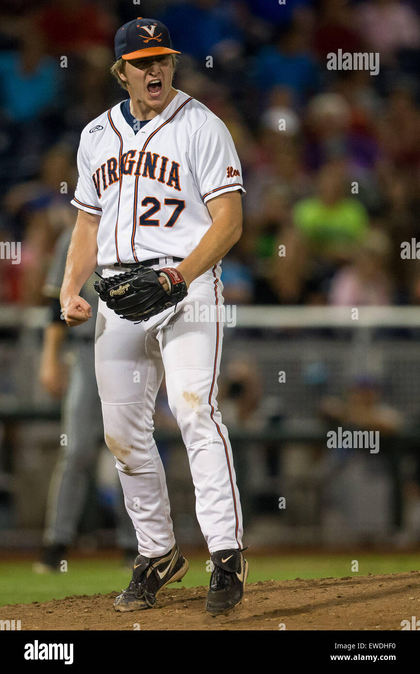 Omaha, Nebraska, USA. 23rd June, 2015. Virginia pitcher Josh Sborz #27 ...